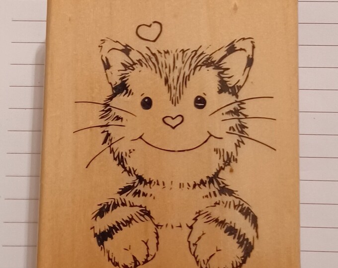2 Whimsical Cartoon Cat Kitten Vintage Wood Mounted Rubber Stamp by ...