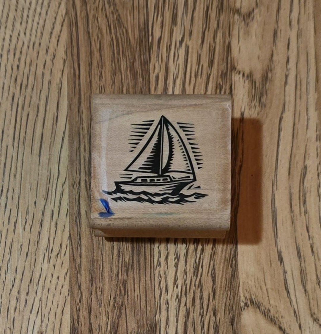 Yacht Sailboat Boating Rare Vintage Wood Mounted Rubber Stamp by Stampa ...