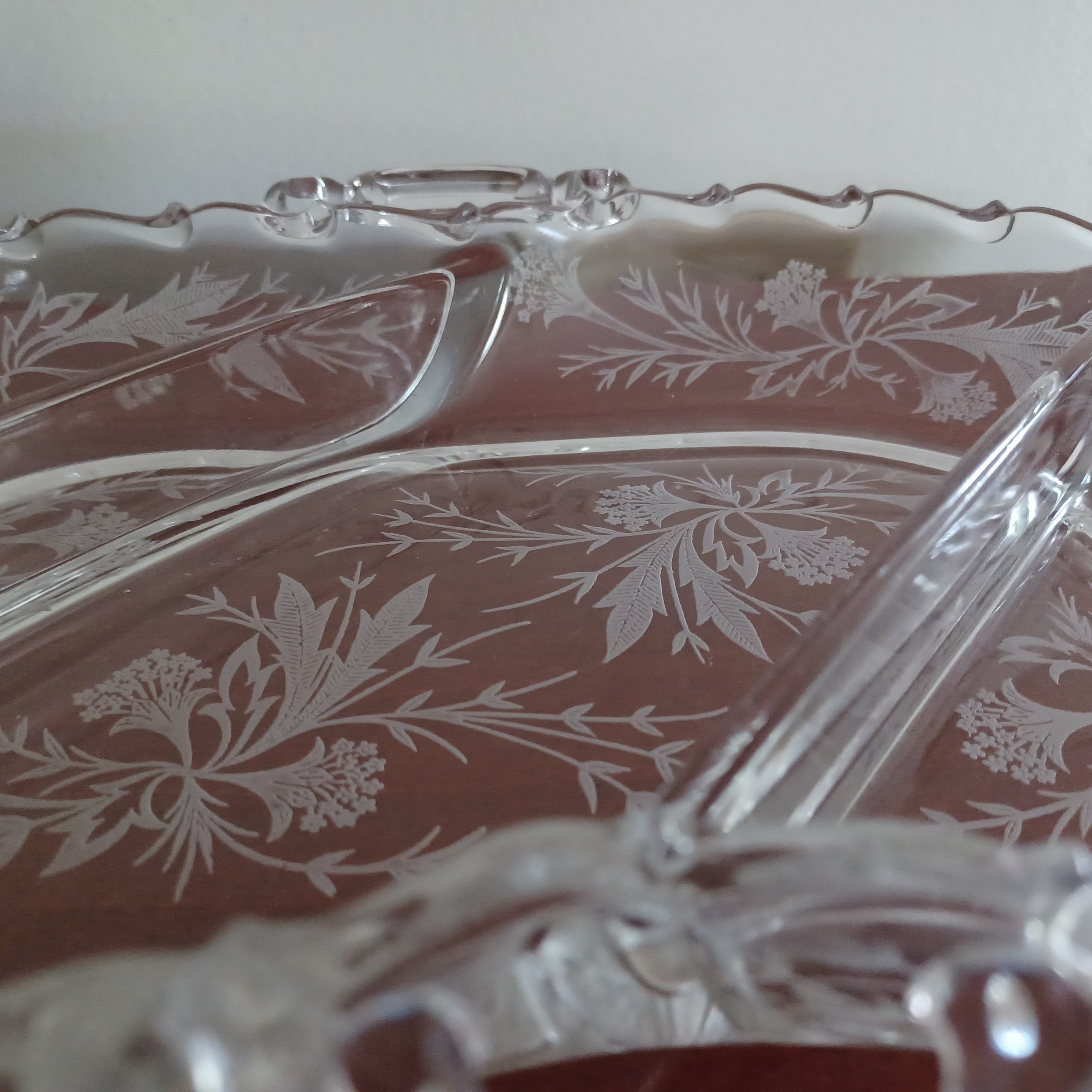 Antique Delicate Thistle Glass Three Section Bowl With Handles Serving ...