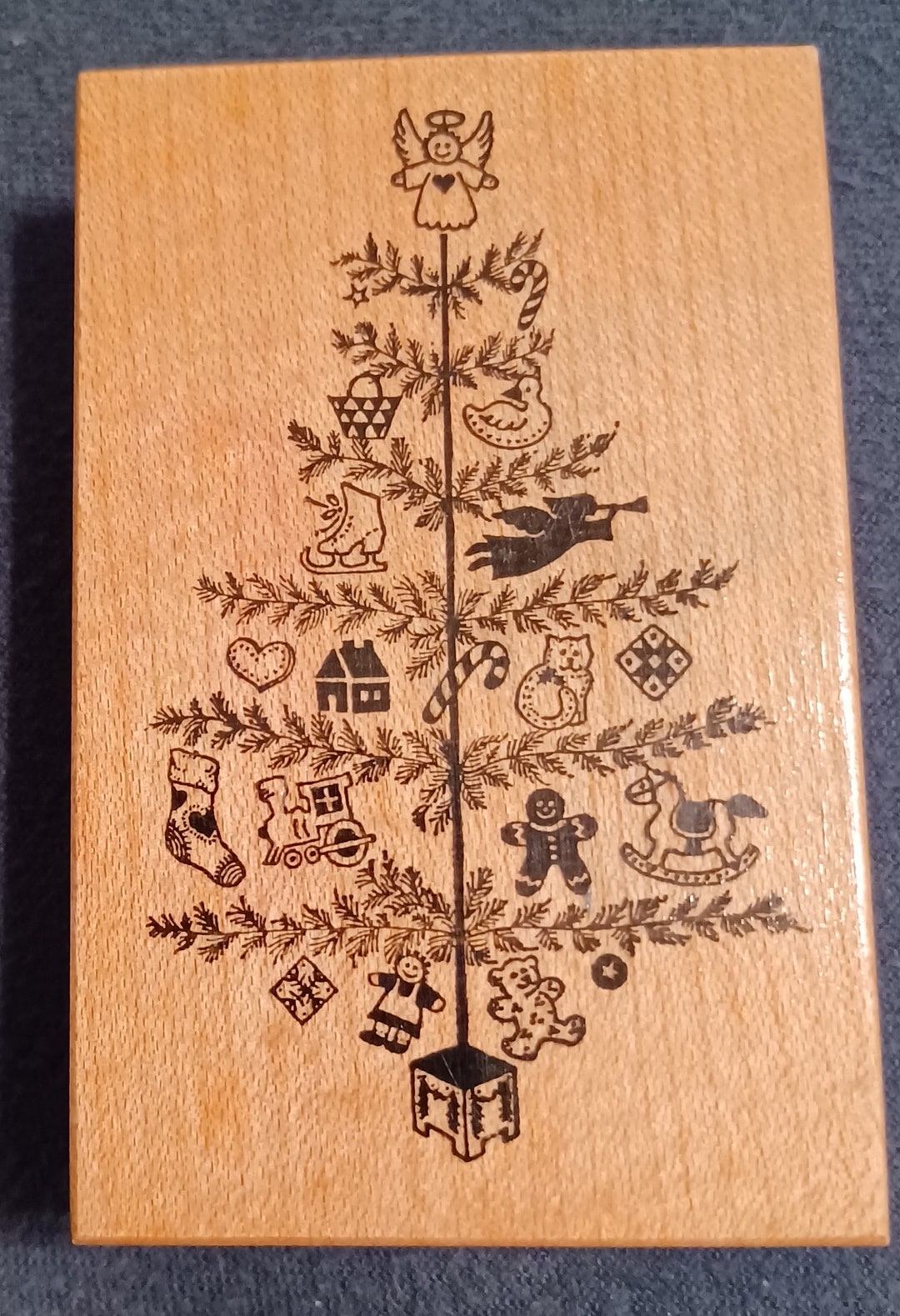 PSX Medium Christmas Tree Wood Mounted Rubber Stamp Noel Olde World ...