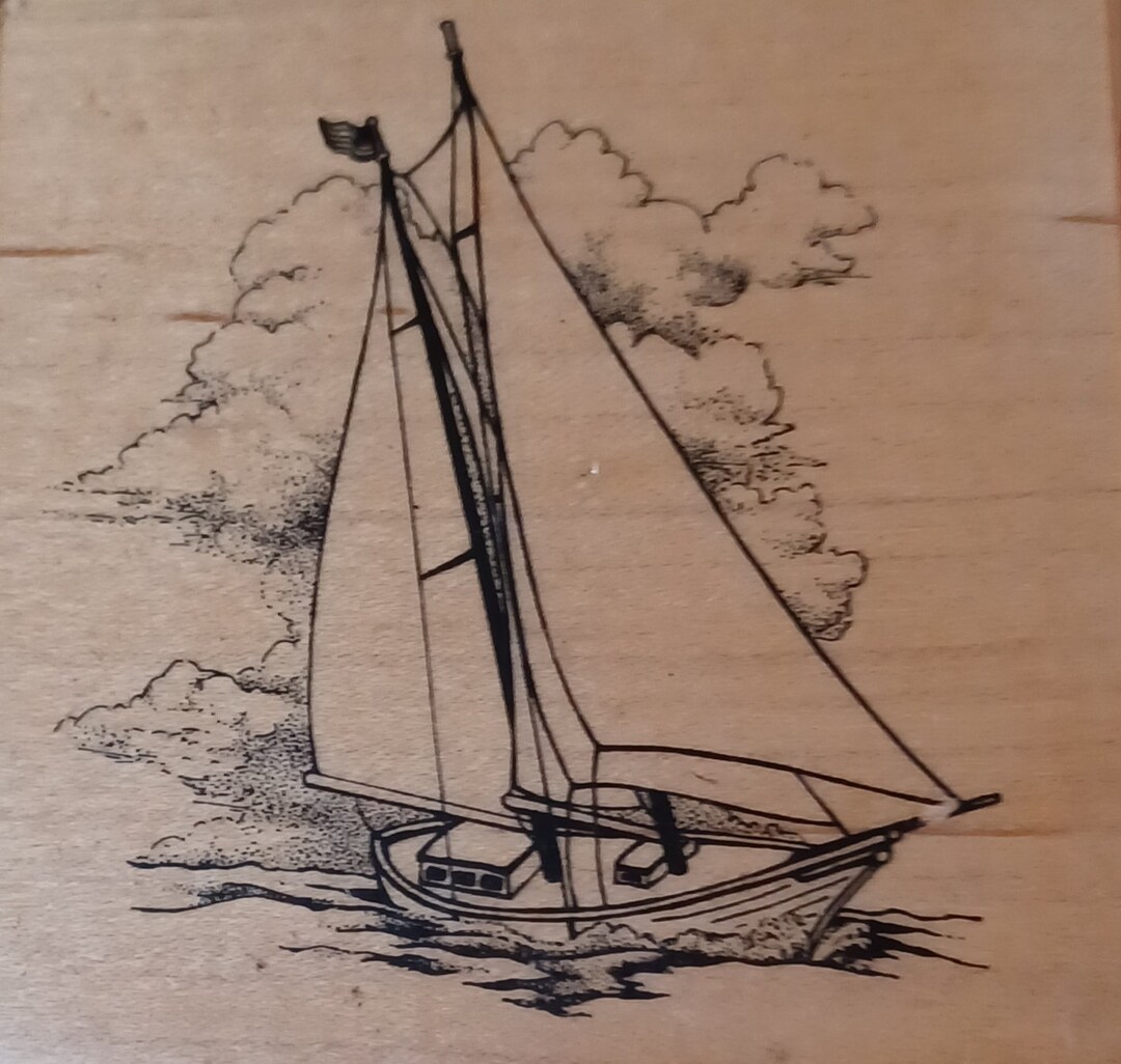 PSX Yacht Sailboat Boating Wood Mounted Rubber Stamp G-1475 Vintage ...