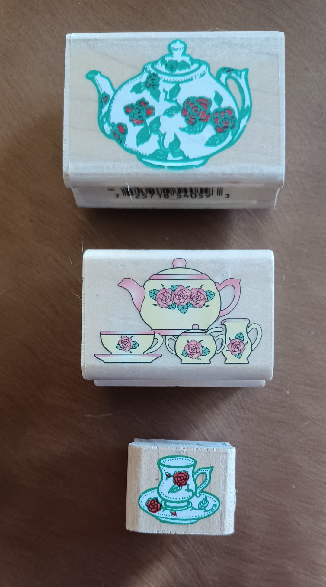 3 Tea Time Rose Teapot Teacup Wood Mounted Rubber Stamps by ...