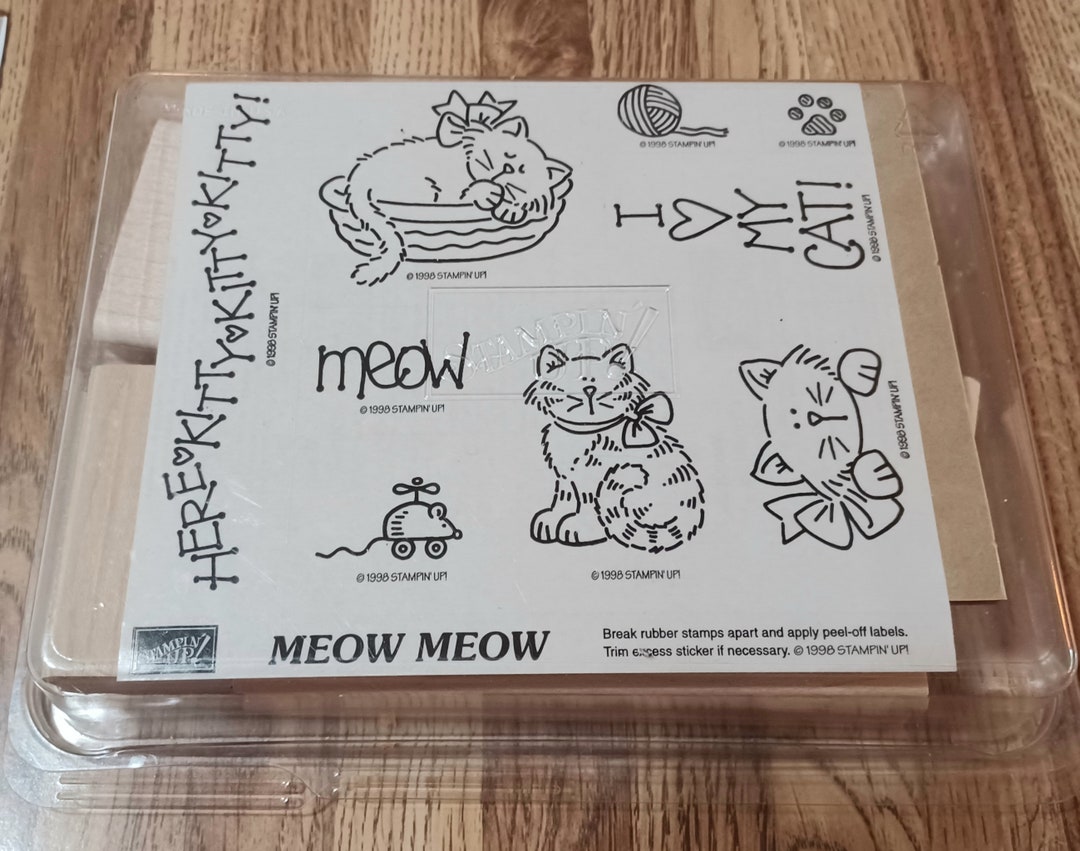 Meow Meow Vintage 1998 Set 8 Cat Kitten New Wood Mounted Rubber Stamps ...