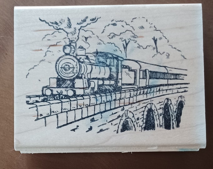 Train on Tunnel Bridge Large Wood Mounted Rubber Stamp Unknown Maker - Etsy