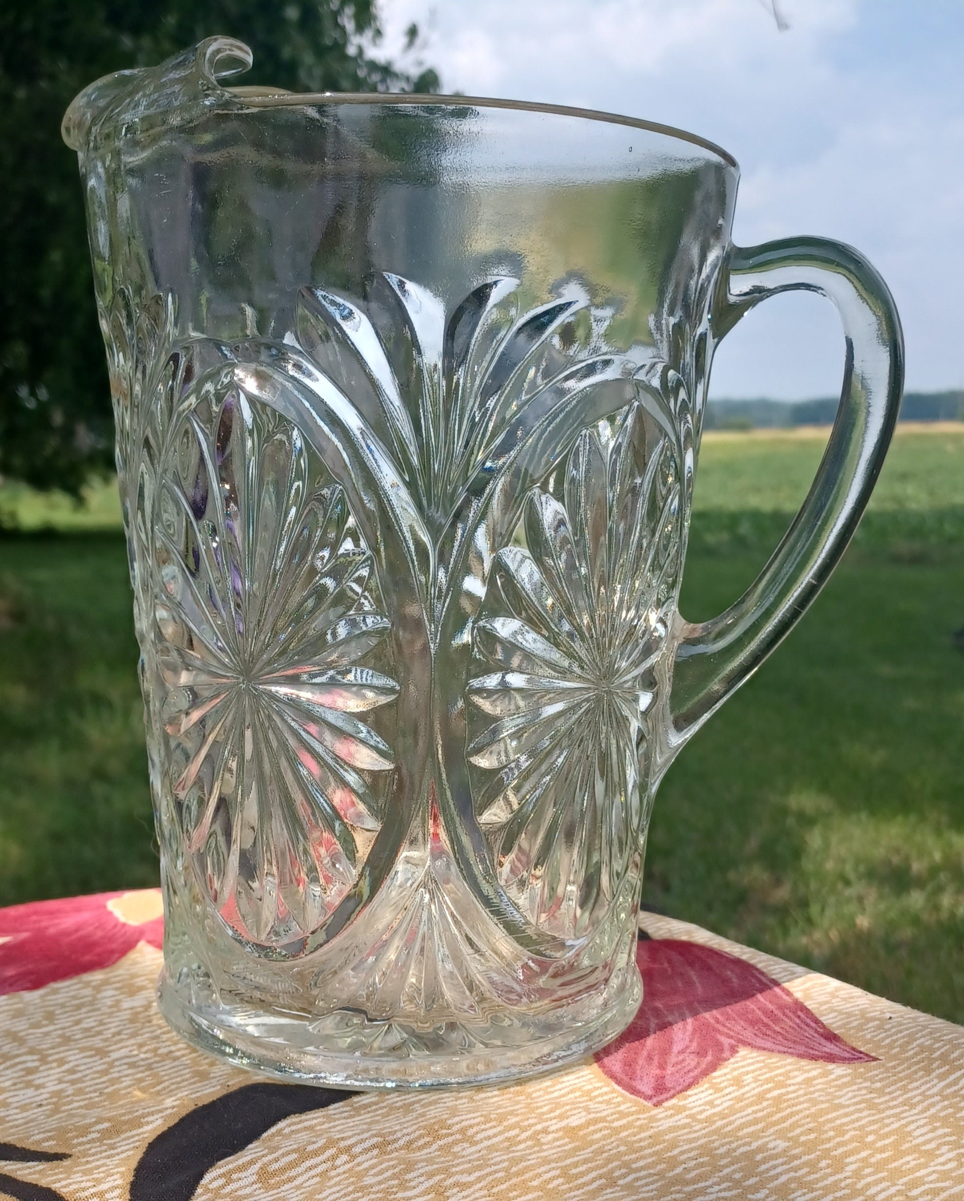 Vintage Anchor Hocking Medallion Heavy Pressed Pattern Glass Pitcher - Etsy