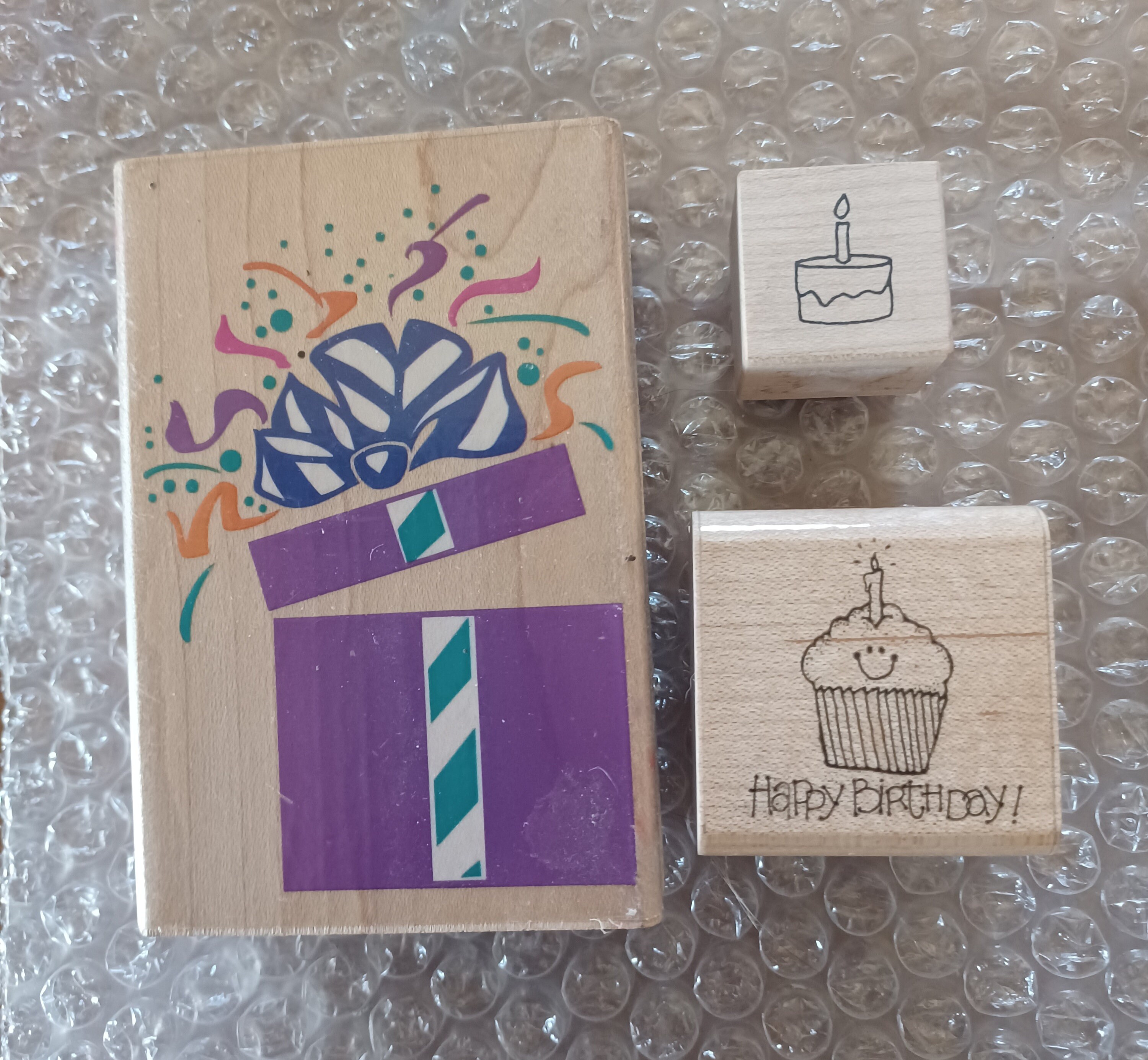 Happy Birthday Trio Greetings Cupcake Gift Box Lot Set of 3 Wood ...