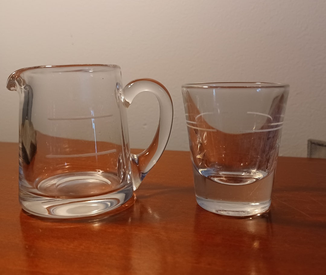 Rare Antique White Striped Shot Glass Pitcher Pair Set Lot of Saloon ...