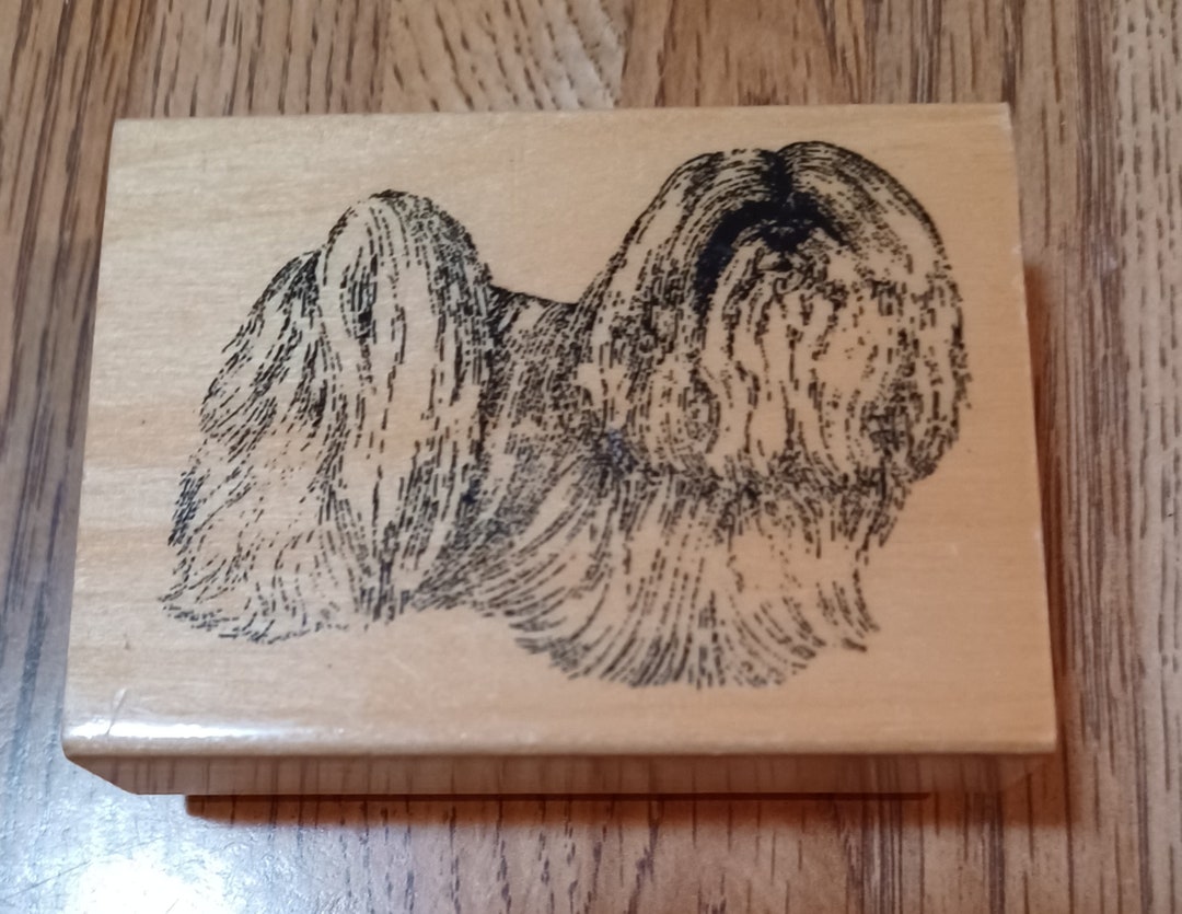 Lhasa Apso Puppy Dog Pedigree Pure Bred Vintage Wood Mounted Rubber ...