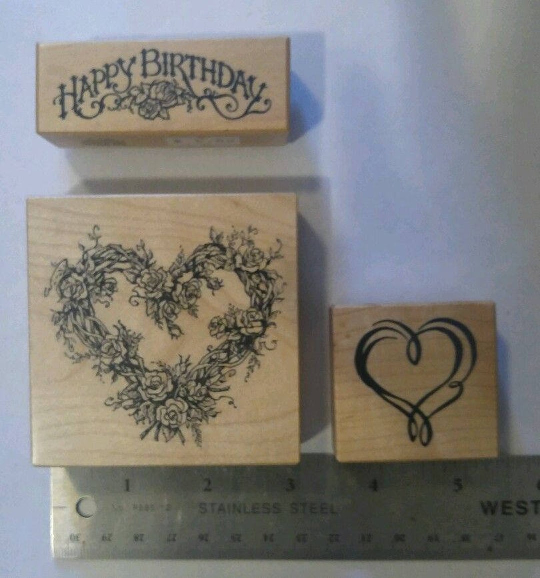 PSX Hearts and Happy Birthday Wood Mounted Rubber Stamps G553 C2237 ...