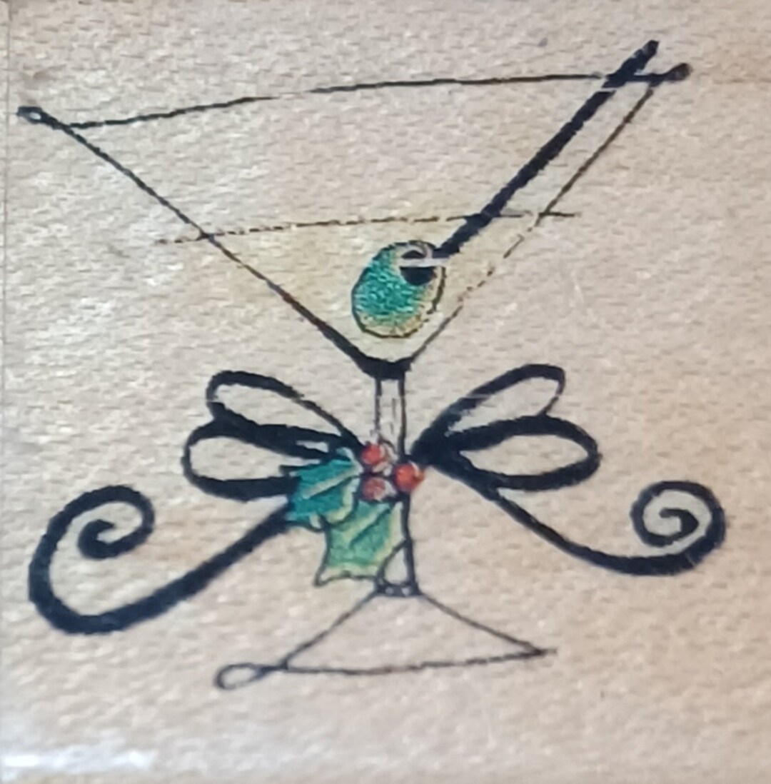 Martini Glass With Mustletoe Christmas Party Wood Mounted Rubber Stamp ...