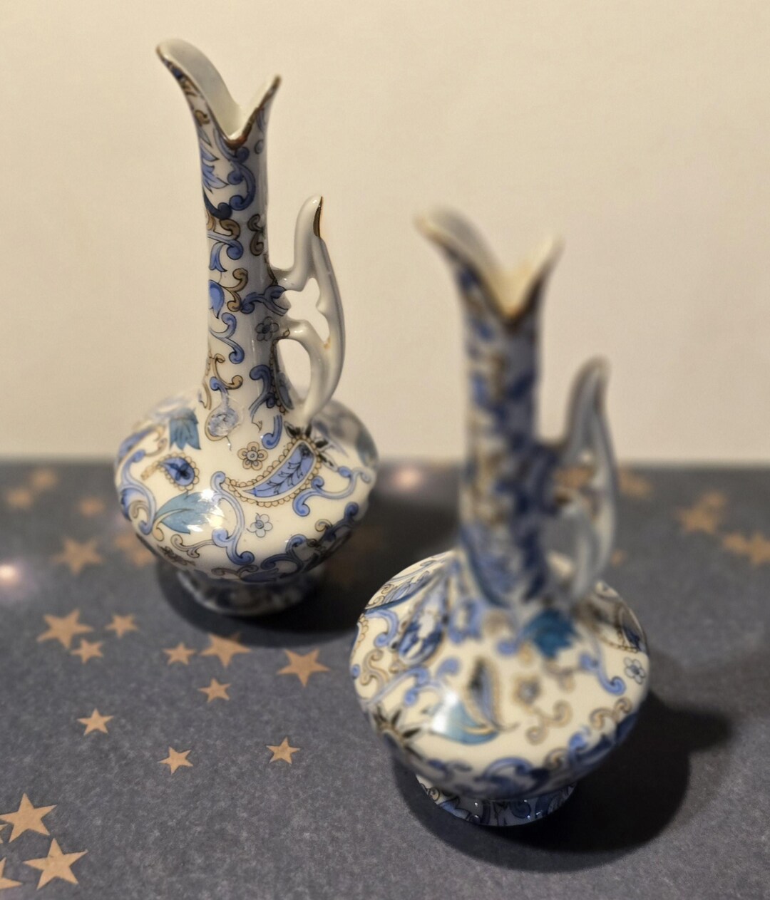 2 Lefton Mini Vases Blue Paisley Porcelain China Vintage Japanese ...