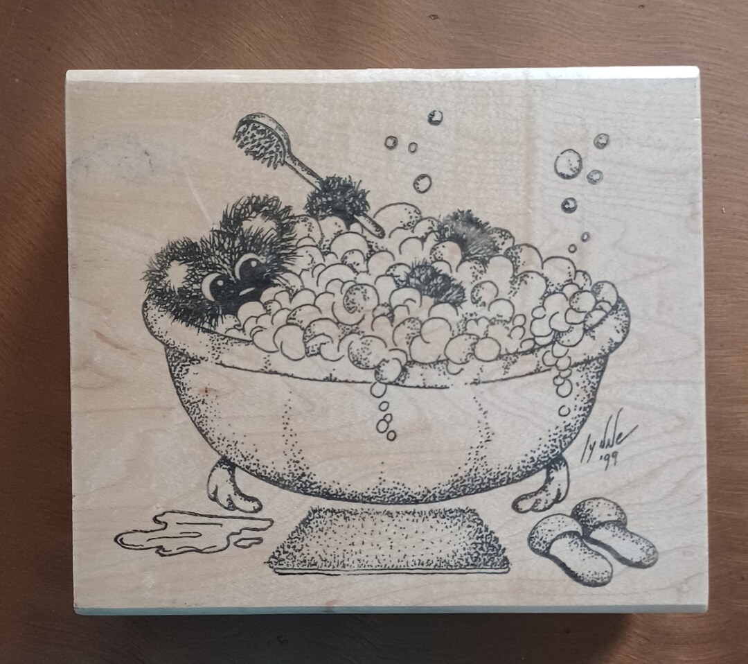 Bubble Bath Teddy Bear Extra Large Wood Mounted Rubber Stamp Rare ...