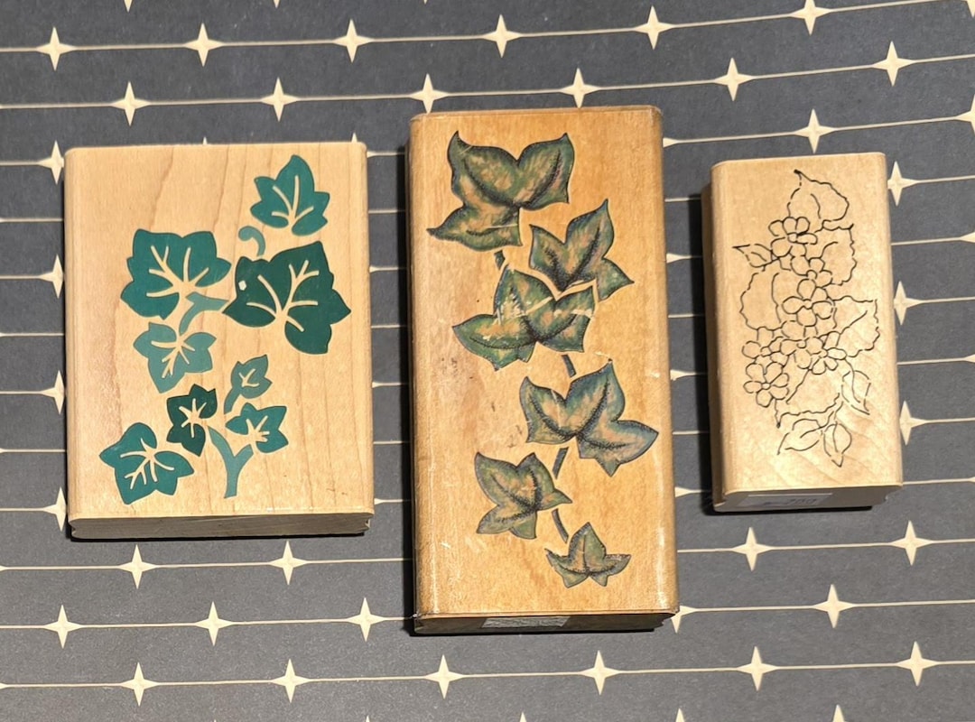 3 Ivy Wood Mounted Rubber Stamp by Rose Floral Flower Vintage - Etsy