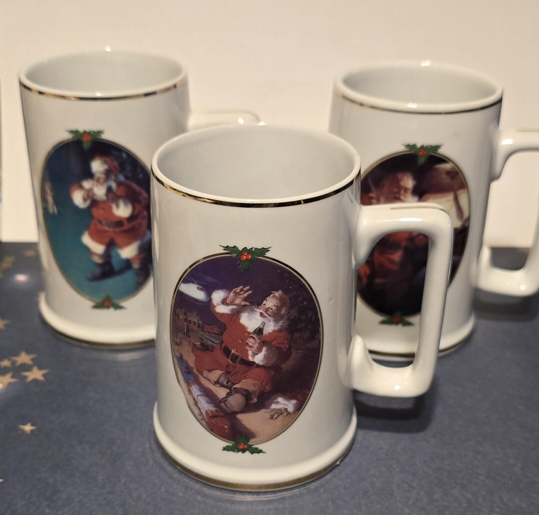 3 Vintage Coca Cola Porcelain Christmas Santa Mugs 1996 Seasons ...