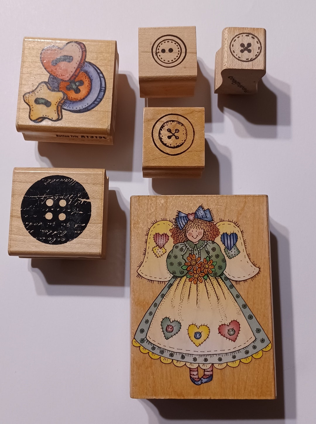 Buttons Sewing Themed Set of 6 Wood Mounted Rubber Stamps by Hero Arts ...