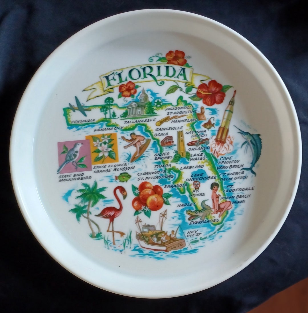 Vintage Florida State Pictorial Map Nutron Plastic Souvenir Serving ...