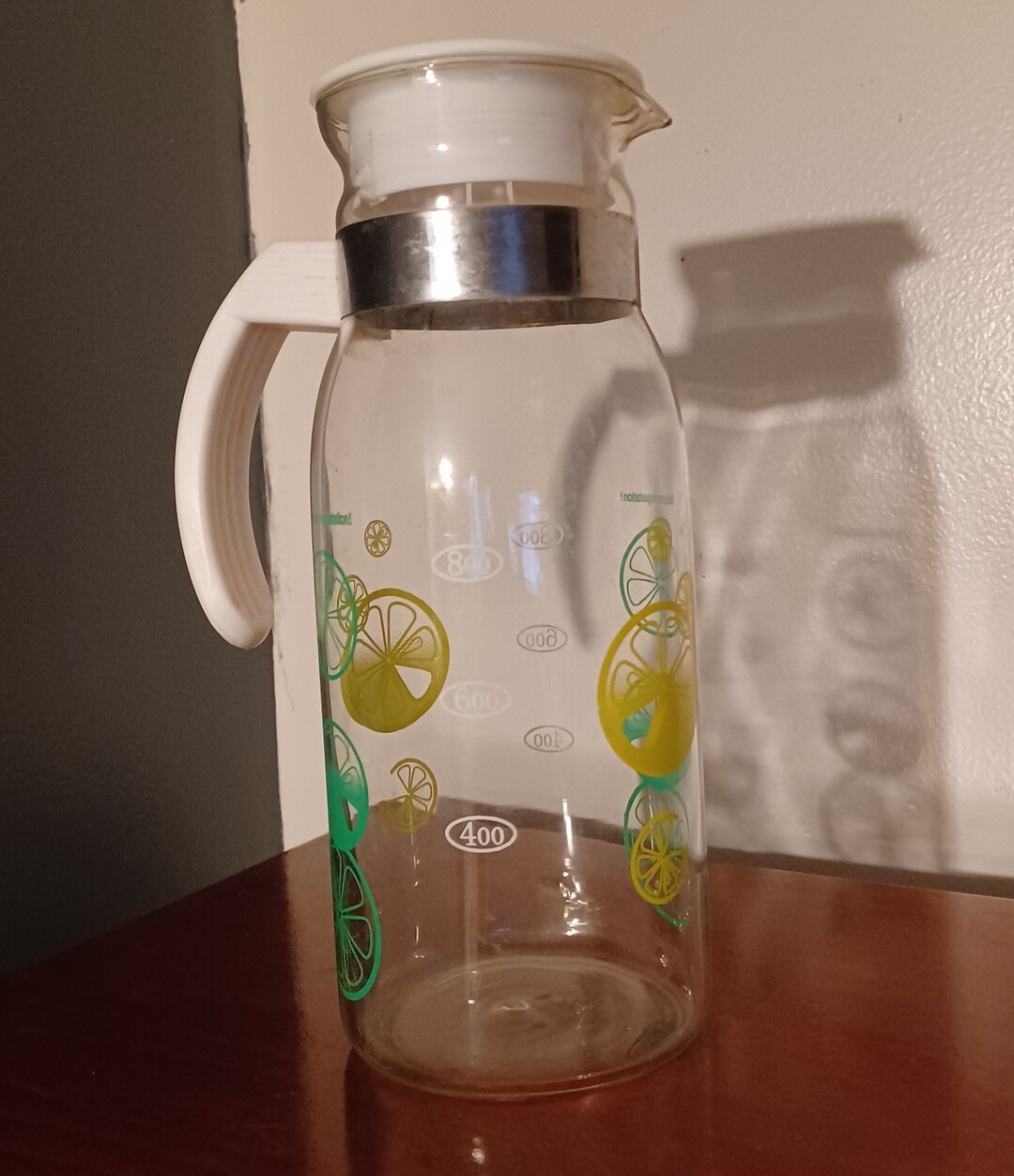 Vintage Lemon Lime Yellow Green Clear Glass Lidded Pitcher Carafe 1 ...