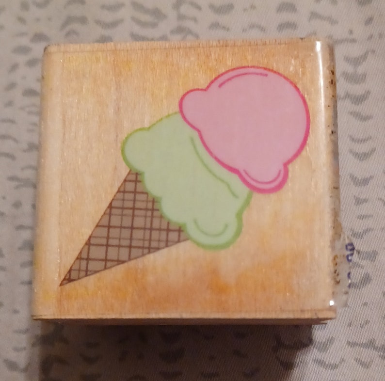 Double Ice Cream Cone Wood Mounted Rubber Stamp Vintage by ...
