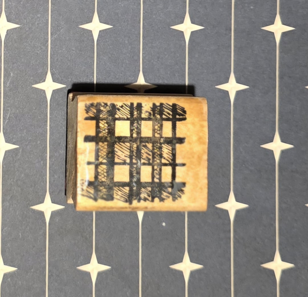 Checkerboard Plaid Grid Blocking Group Rare Square Wood Mounted Rubber ...