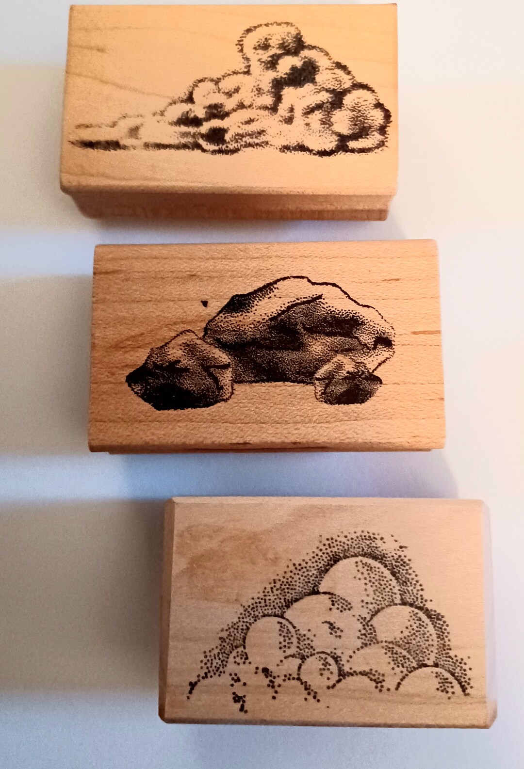 Lot of 3 Rocks Boulder Weather Clouds Bubbles Wood Mounted Rubber ...