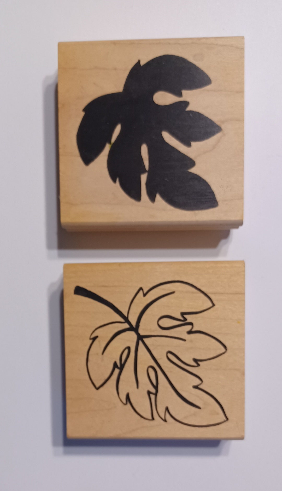 2 Large Layering Leaves Leaf Wood Mounted Rubber Stamp Pair by ...