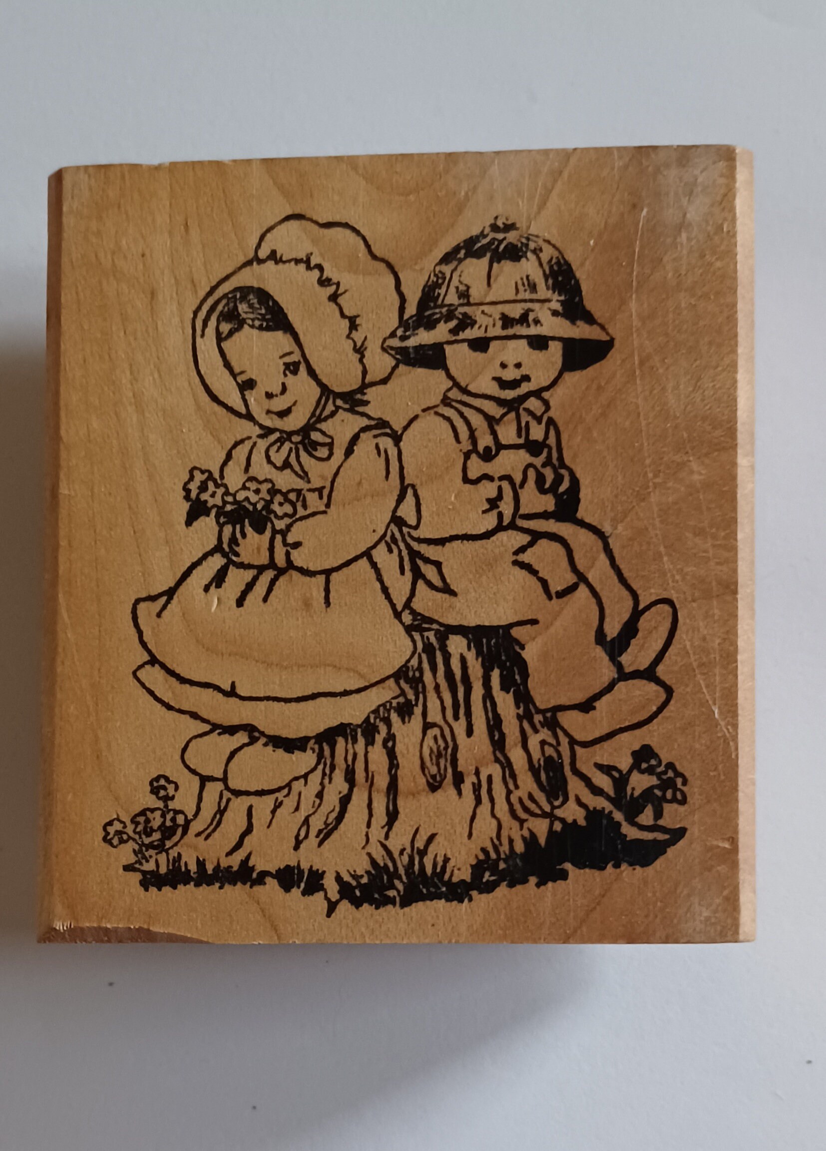 Country Amish Style Boy and Girl Vintage Wood Mounted Rubber Stamp by ...