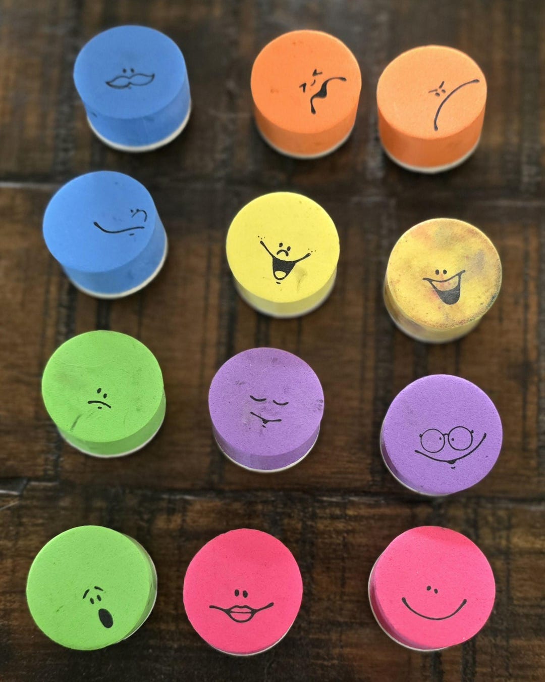 Twelve Emoji Emotions Emoticon Vintage Foam Mounted Stamps Lot Faces ...