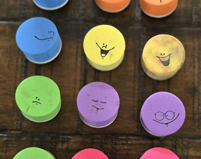 Twelve Emoji Emotions Emoticon Vintage Foam Mounted Stamps Lot Faces ...