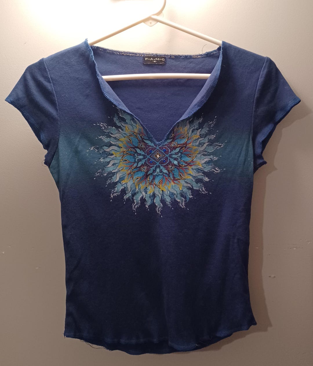 FANG Vintage 2000 Y2k Blue Flame Fire Tattoo Detailed Medium M T-shirt ...