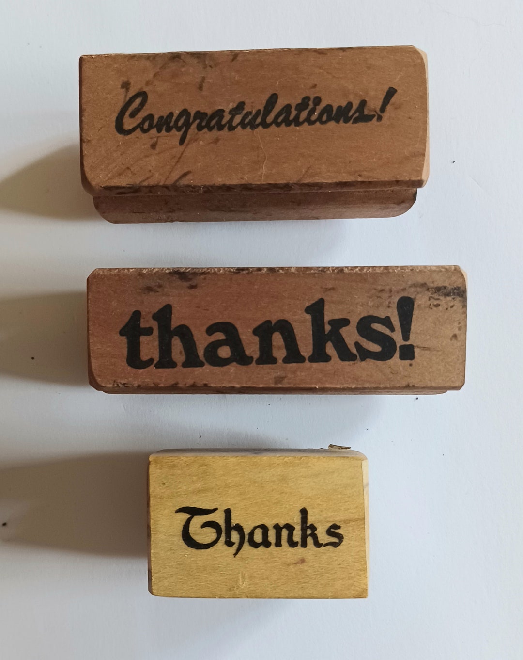 3 RARE Thanks! and Congratulation! Vintage Wood Mounted Rubber Stamps ...