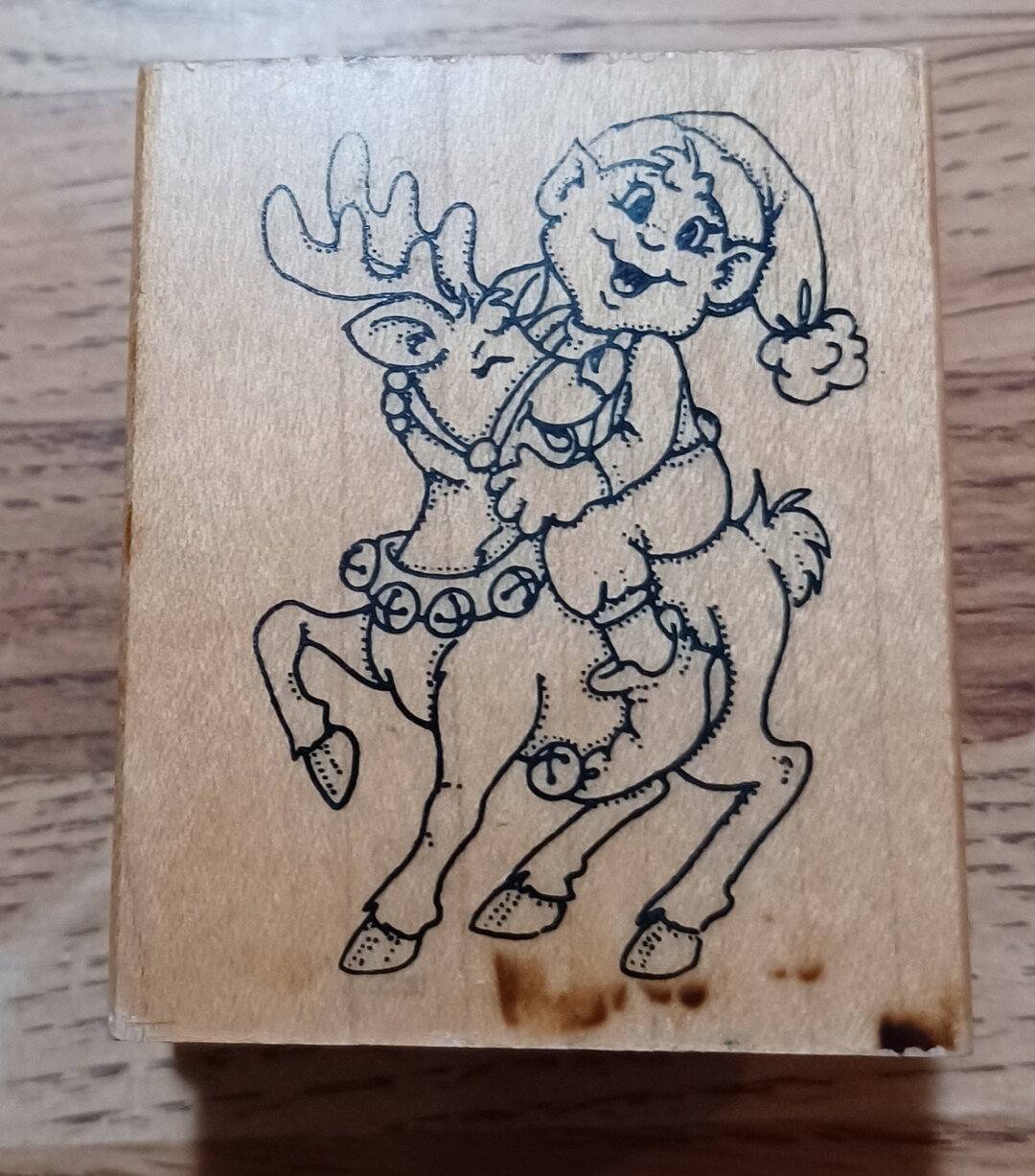 Christmas Elf and Reindeer Elves Vintage Wood Mounted Rubber Stamp by ...