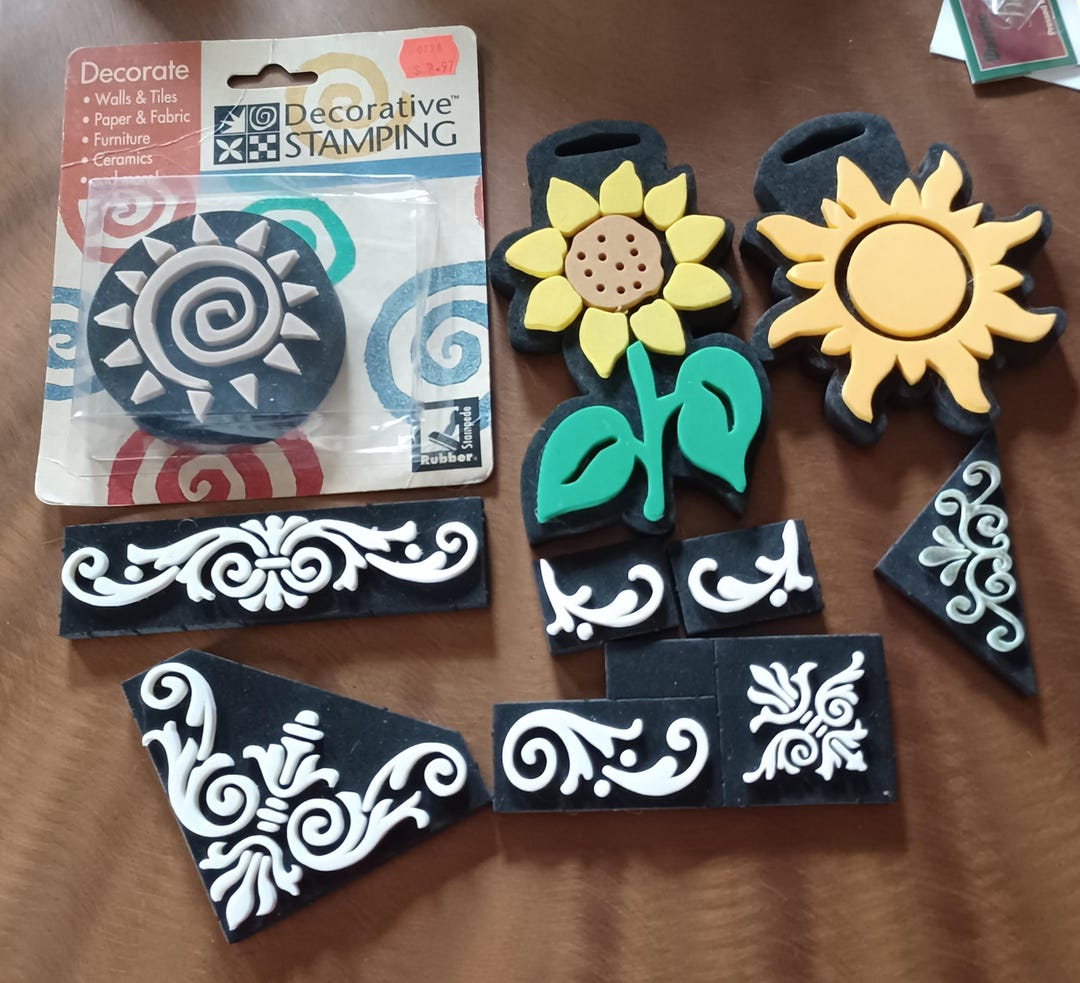 Ten Large Vintage Foam Mounted Stamps Lot Primitive Sun by Rubber ...