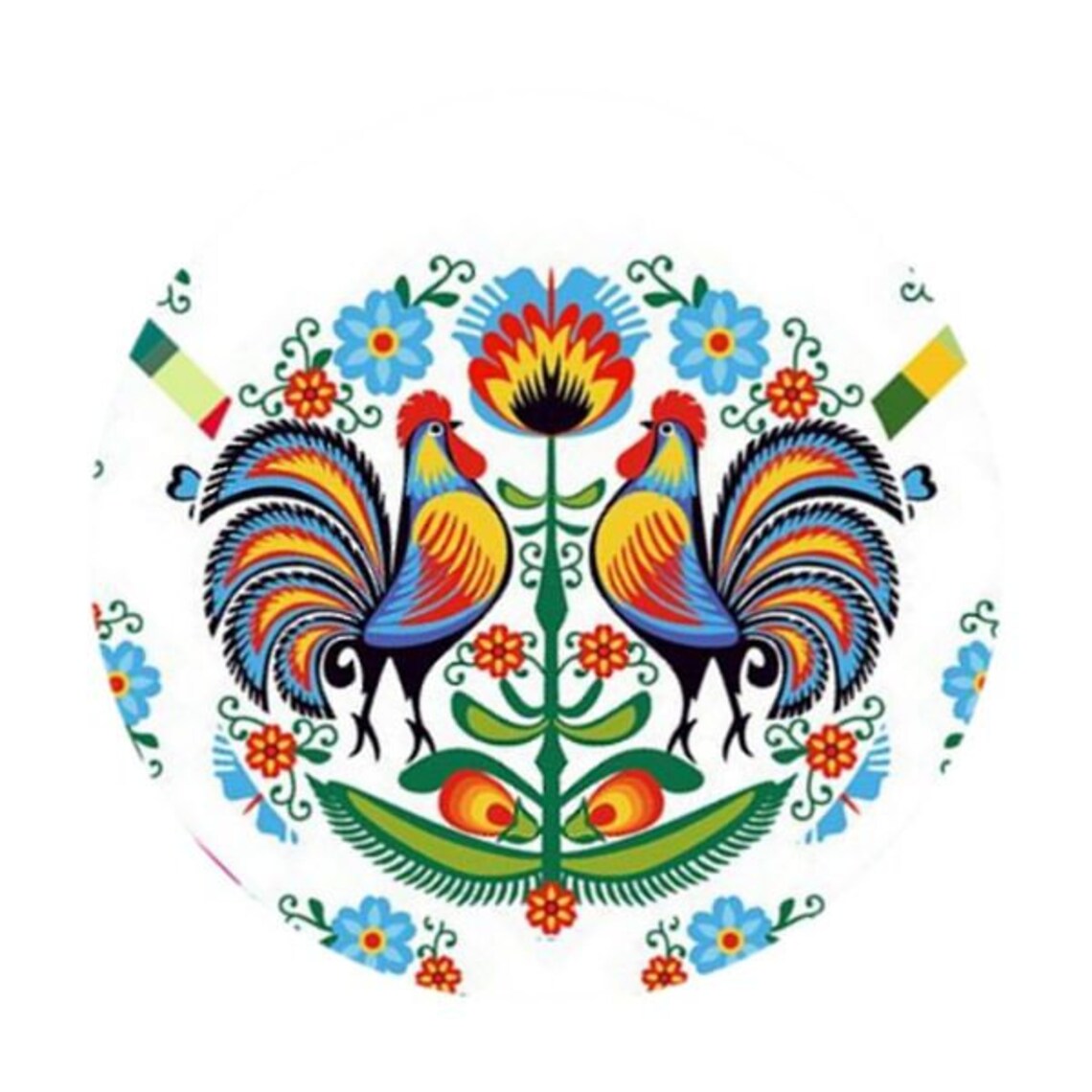 Polish Colorful Rooster Folk Art Table Linen Topper square or - Etsy
