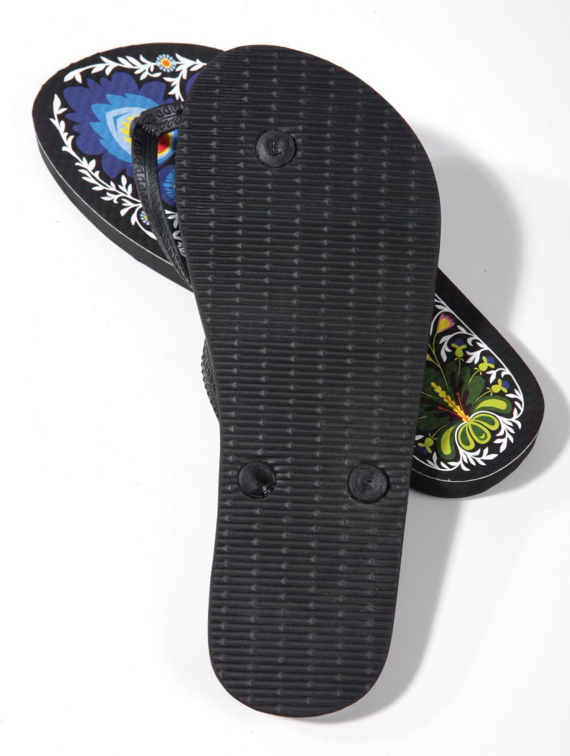 Polish Folk Art Flowers Black Flip-flops - Etsy