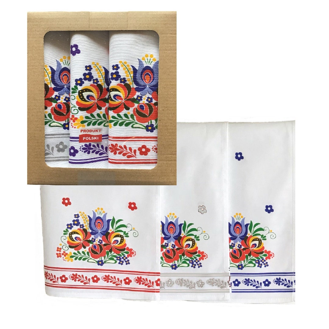 Polish Folk Art Set of 3 Kitchen Towels in Box - Etsy