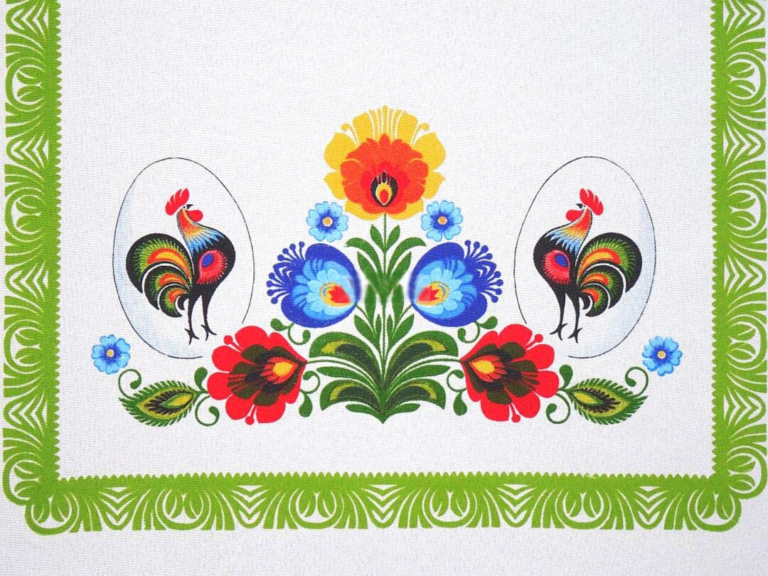 Polish Traditional Rooster Folk Art Table Linen Topper square or Runner ...
