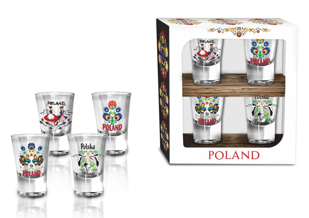 Polska Poland / Lowicz Folk Art Shot Glasses, Set of 4 - Etsy