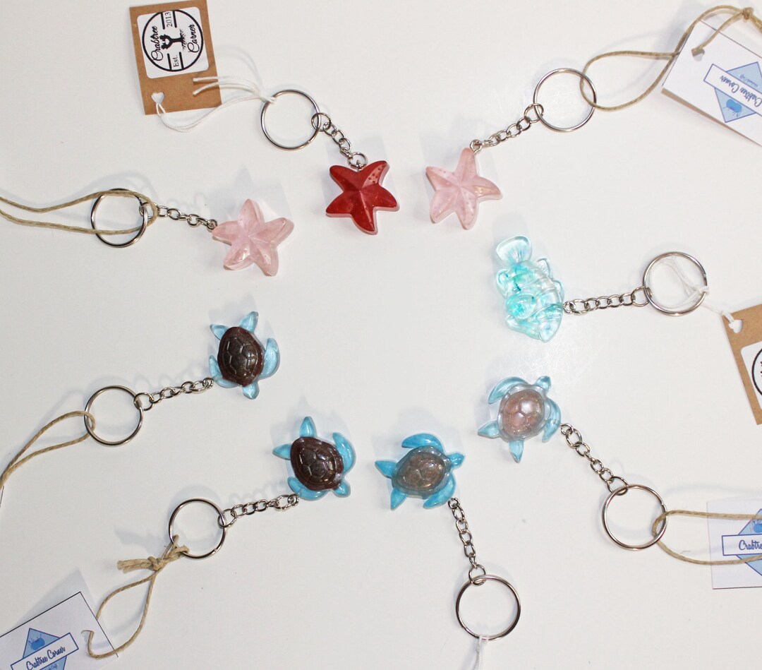 Resin Sea Life Keychains – Starfish, Sea Turtle, and Fish – Ocean ...