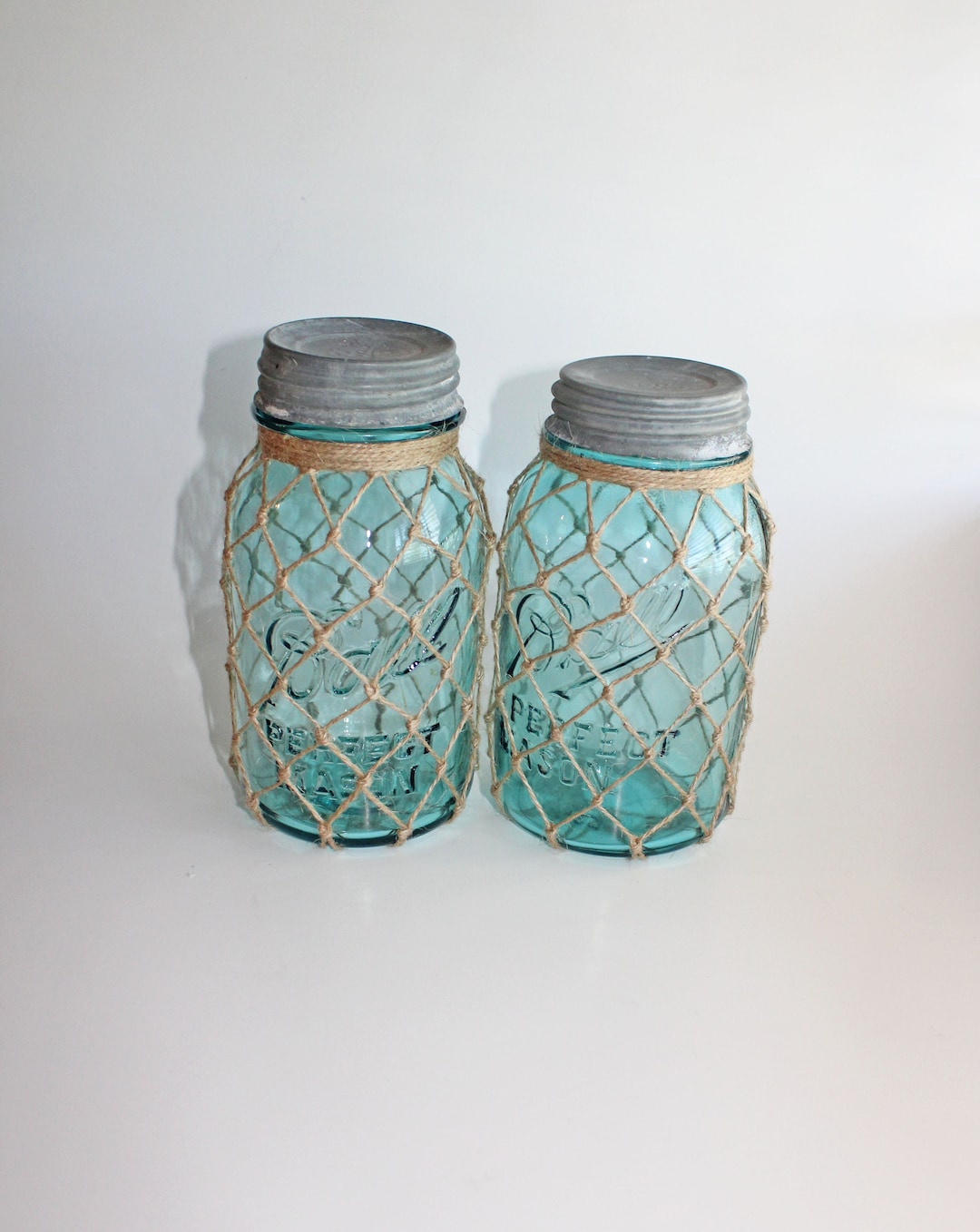 Vintage Blue Fishnet Mason Jar - Etsy