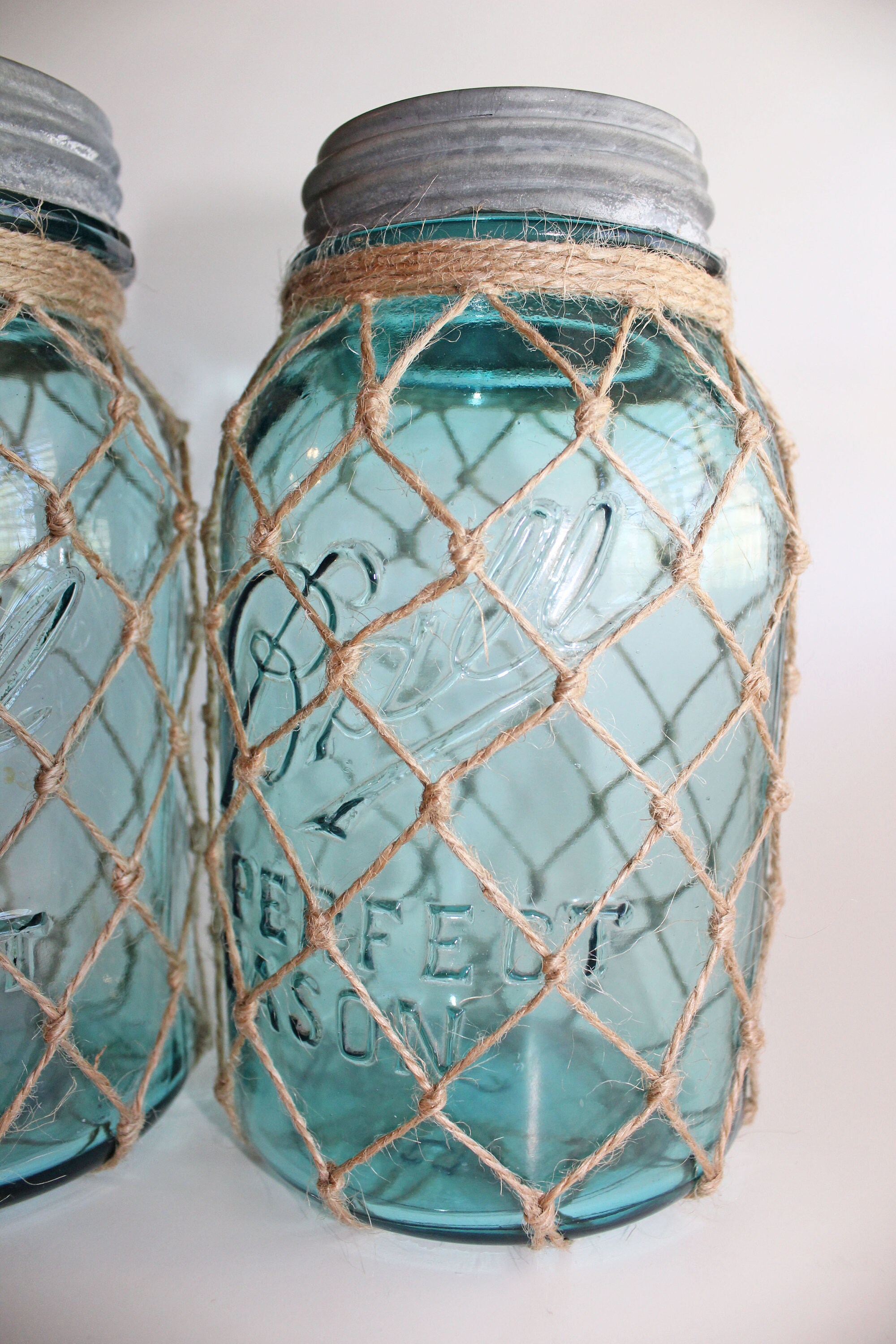 Vintage Blue Fishnet Mason Jar - Etsy