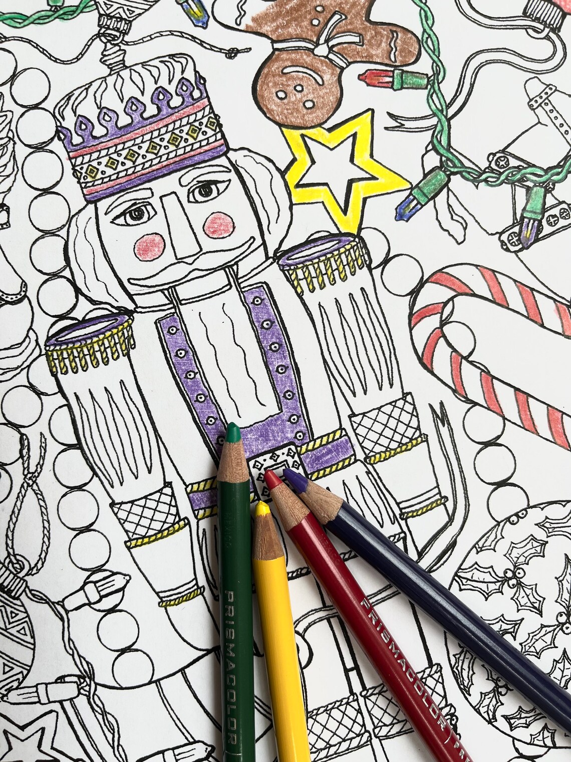 Coloring Page Nutcracker & Christmas Ornaments - Etsy
