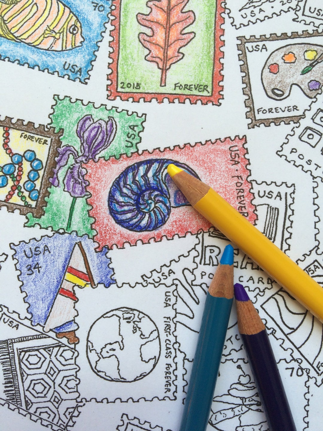 Coloring Page - Postage Stamps - Etsy
