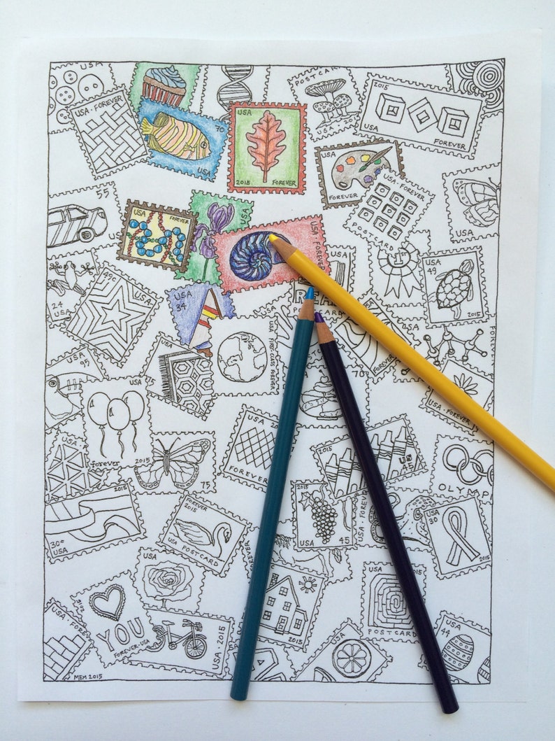 Coloring Page - Postage Stamps - Etsy
