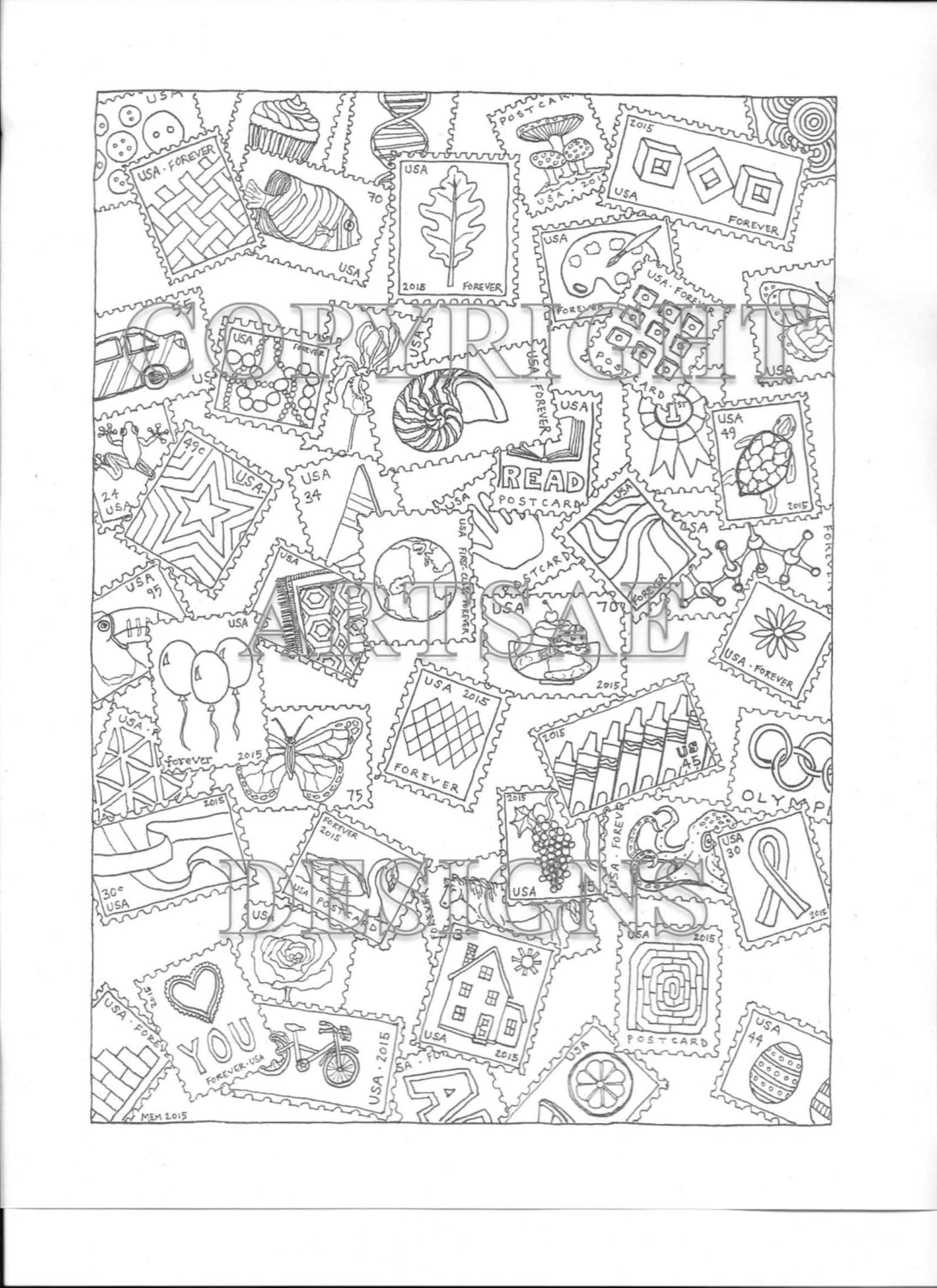 Coloring Page - Postage Stamps - Etsy
