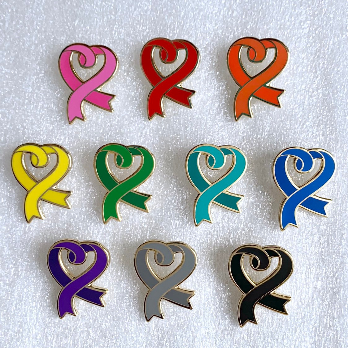 Heart Awareness Ribbon Hard Enamel Lapel Pin in Pink, Red, Orange ...