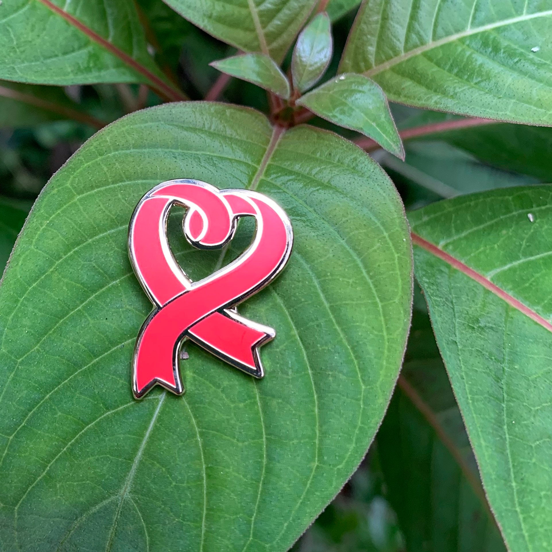 Heart Awareness Ribbon Hard Enamel Lapel Pin in Pink, Red, Orange ...