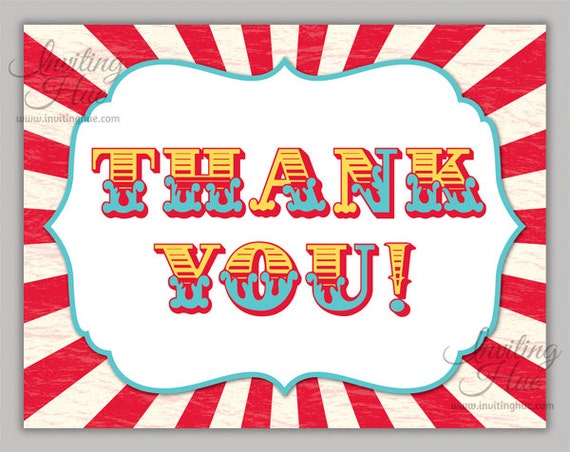 Thank You Card for Carnival Themed Event Birthday Party | Etsy
