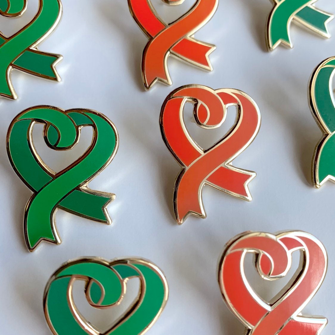 Heart Awareness Ribbon Hard Enamel Lapel Pin in Pink, Red, Orange ...
