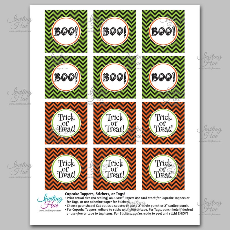 Halloween Cupcake Toppers, Stickers, or Tags - Printable - Boo! Trick ...