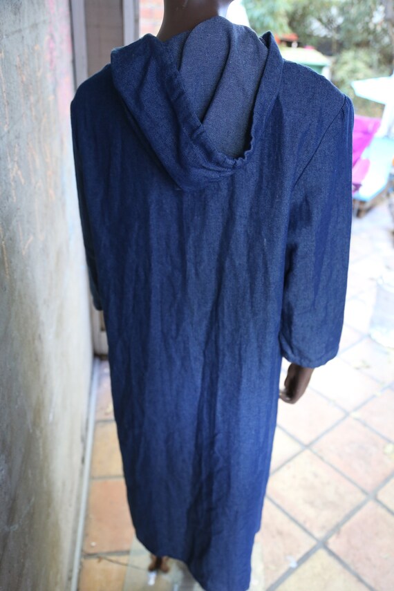 1990s Hooded Denim Cotton Long Jacket - Gem